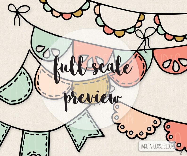 Hand Drawn Bunting Clip Art. Doodle Bunting Banners. Digital Garland ...