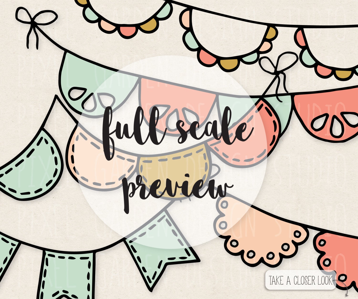 Hand Drawn Bunting Clip Art. Doodle Bunting Banners. Digital | Etsy UK