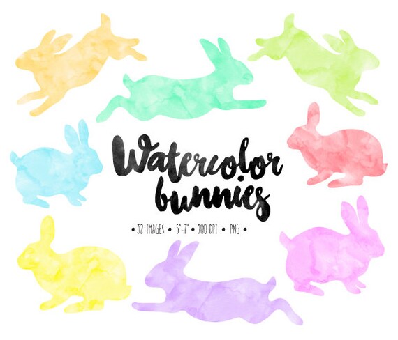 Watercolor Easter Bunny Clip Art. Spring Bunny Silhouette | Etsy