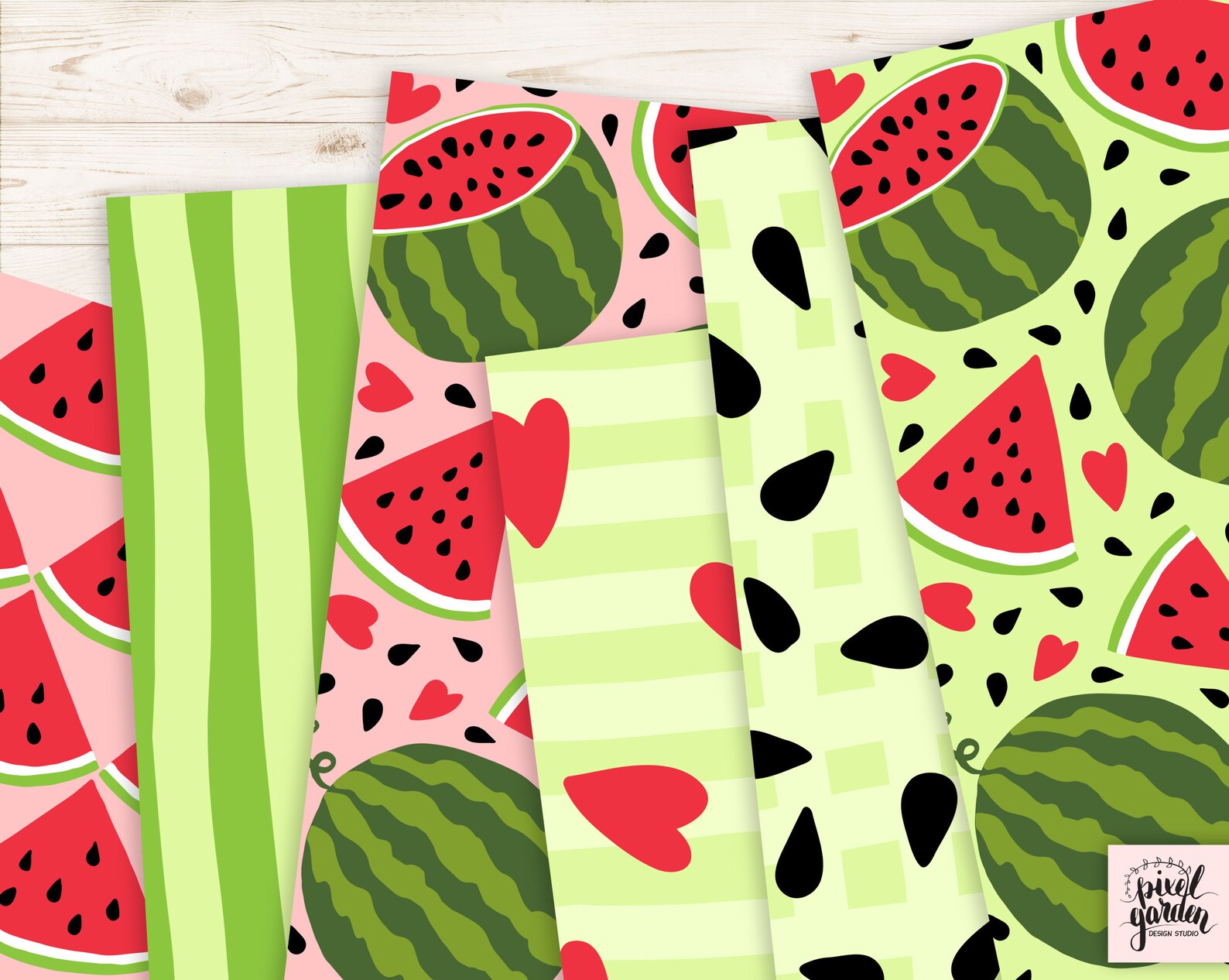 Watermelon Digital Paper. Summer Scrapbooking Paper. Seamless ...