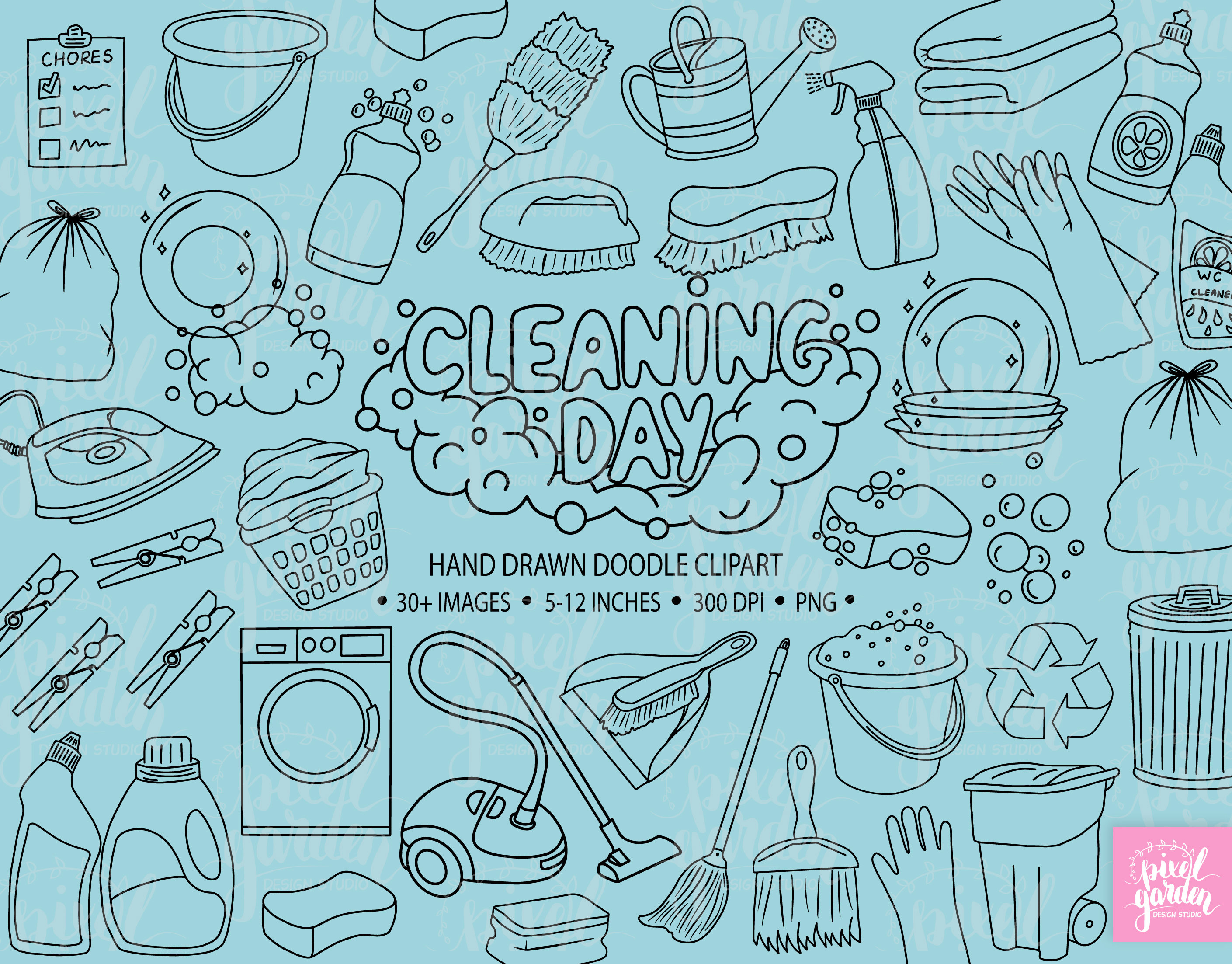 Hand Drawn Chores Clip Art. Black, White Doodle Kids Chores Planner ...