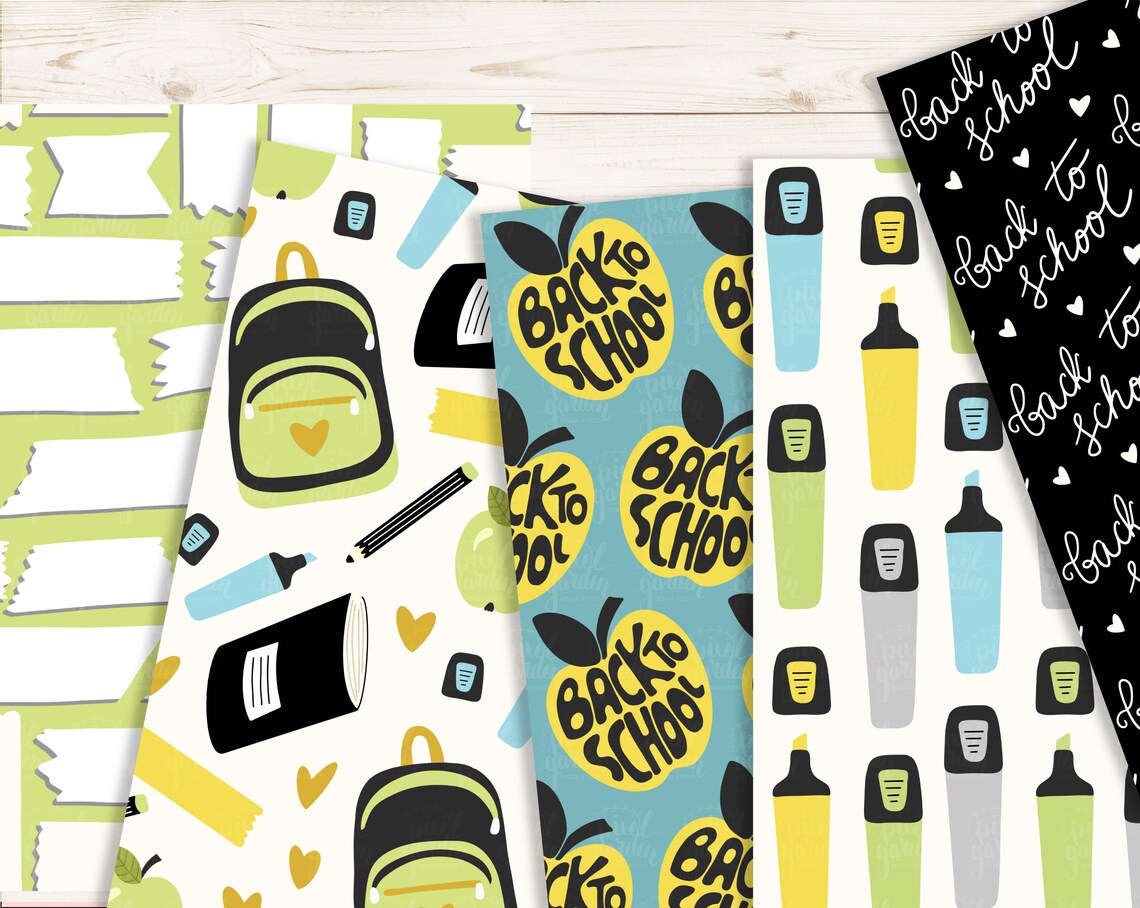 Back to School Digital Paper. Hand Drawn Office Supplies, Student ...
