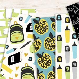 Back to School Digital Paper. Hand Drawn Office Supplies, Student ...