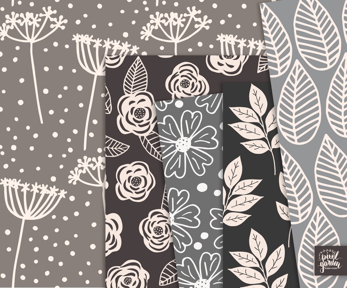 Scandinavian Floral Digital Paper. Seamless Minimalist Rose | Etsy