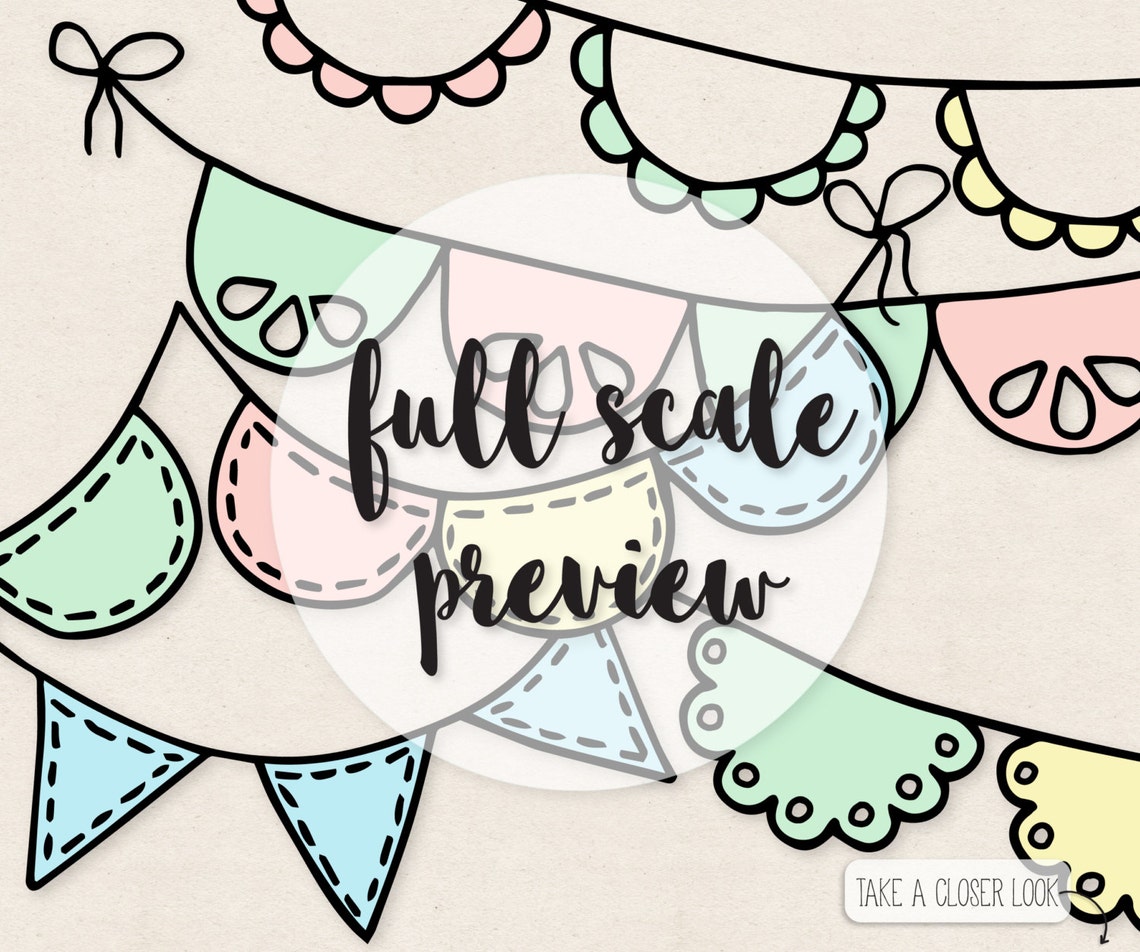 Bunting Banner Clip Art. Doodle Flag Banners. Hand Drawn Party Garland ...