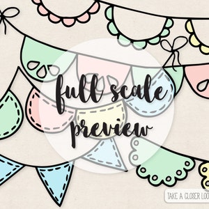 Bunting Banner Clip Art. Doodle Flag Banners. Hand Drawn Party Garland ...