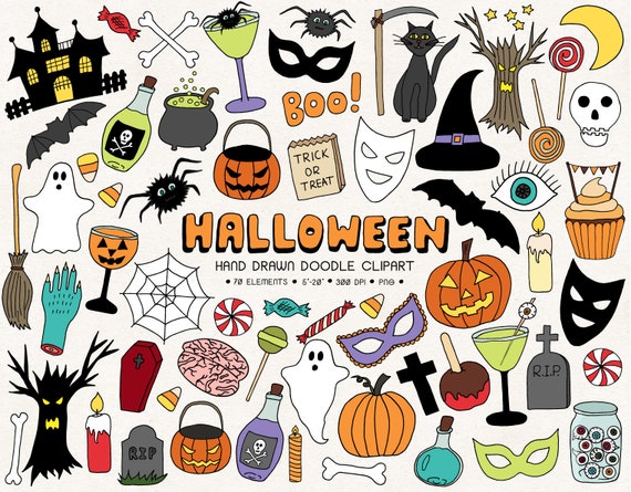 Halloween Clip Art. Hand Drawn Halloween Clipart. Doodle - Etsy