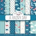 Rain Digital Paper. Raindrop, Umbrella, Cloud Pattern Scrapbook Paper ...