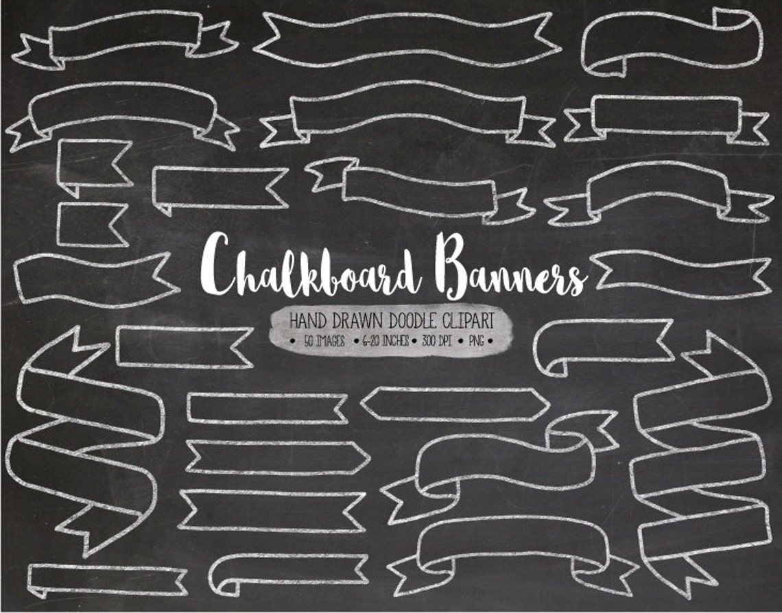 Chalkboard Banners Clip Art. Hand Drawn Ribbon Chalk Banners. - Etsy