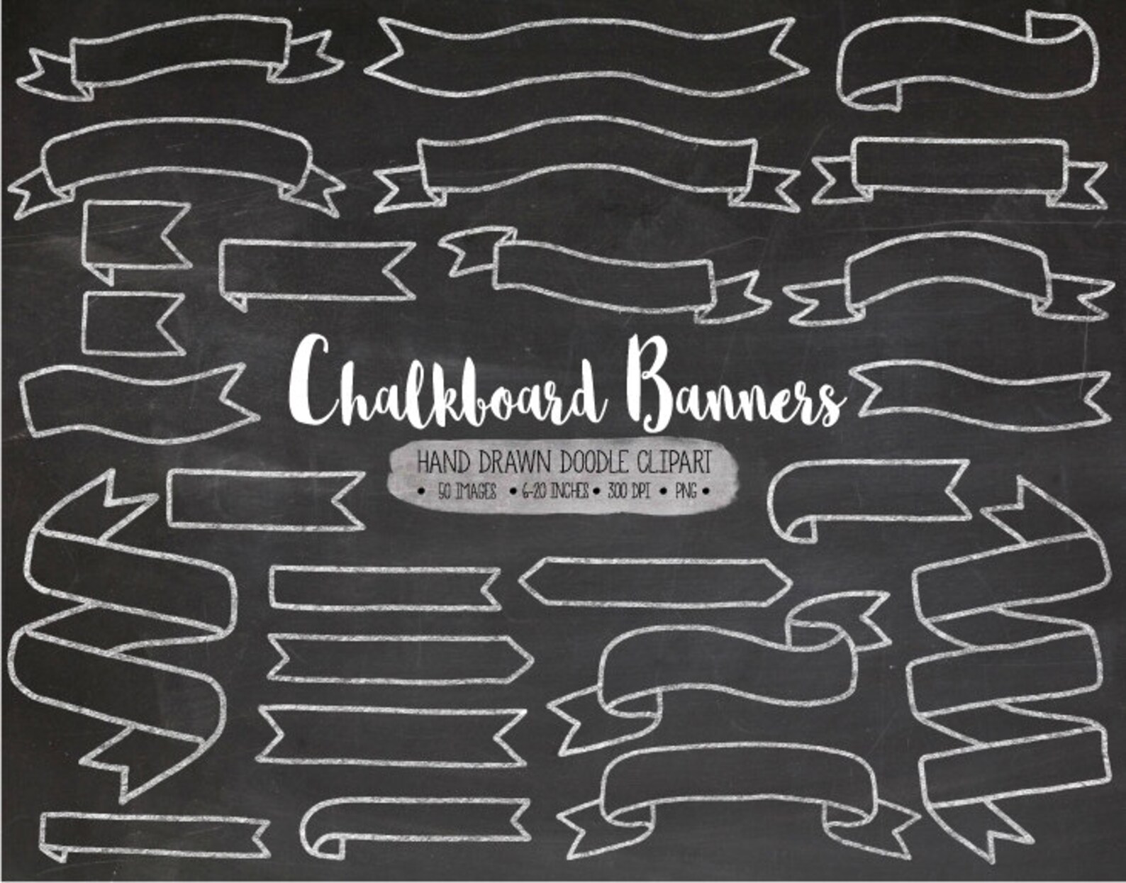 Chalkboard Banners Clip Art. Hand Drawn Ribbon Chalk Banners. - Etsy Canada
