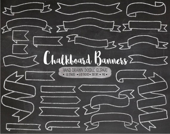Chalkboard Banners Clip Art. Hand Drawn Ribbon Chalk Banners. | Etsy