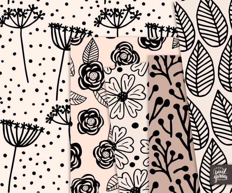 Scandinavian Floral Digital Paper. Seamless Minimalist Rose - Etsy