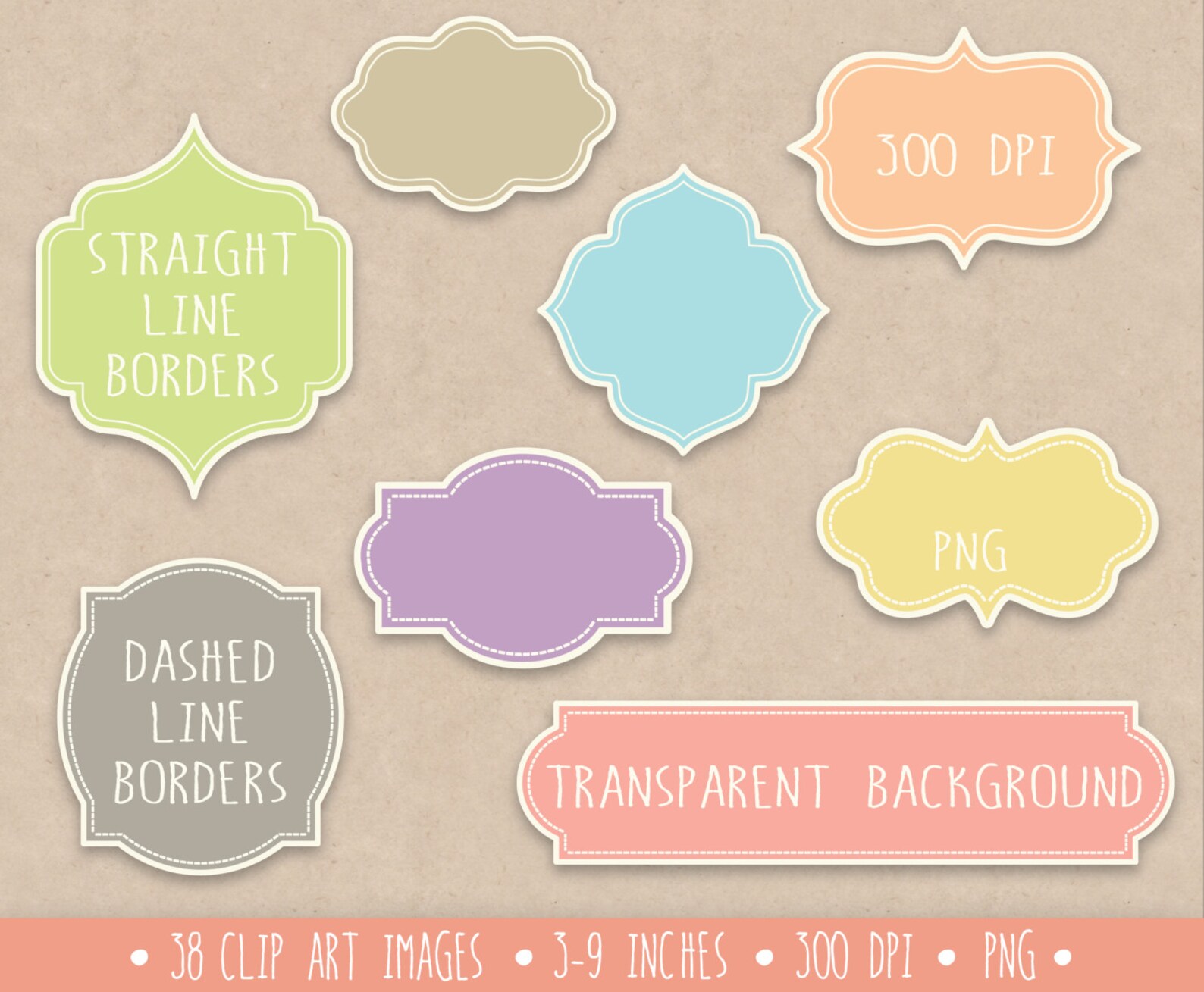 Pastel Digital Frames Clip Art Set. Tags, Labels, Borders in Mint, Pink ...