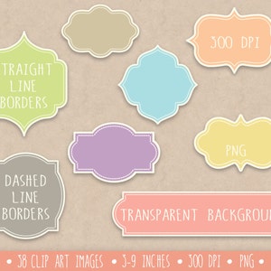 Pastel Digital Frames Clip Art Set. Tags, Labels, Borders in Mint, Pink ...