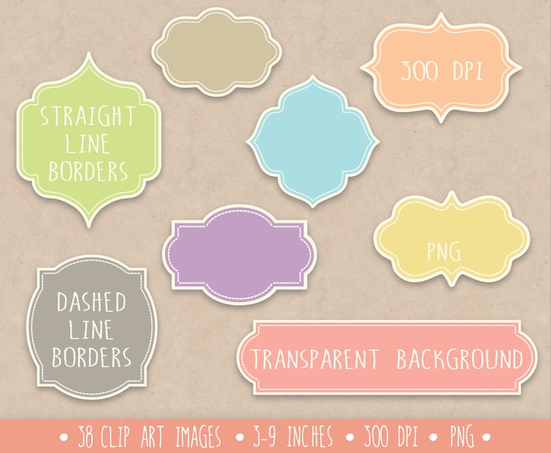 Pastel Digital Frames Clip Art Set. Tags Labels Borders in | Etsy