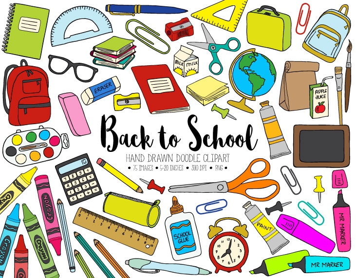 Back To School Clipart. Hand Drawn School Clip Art. Office | Etsy