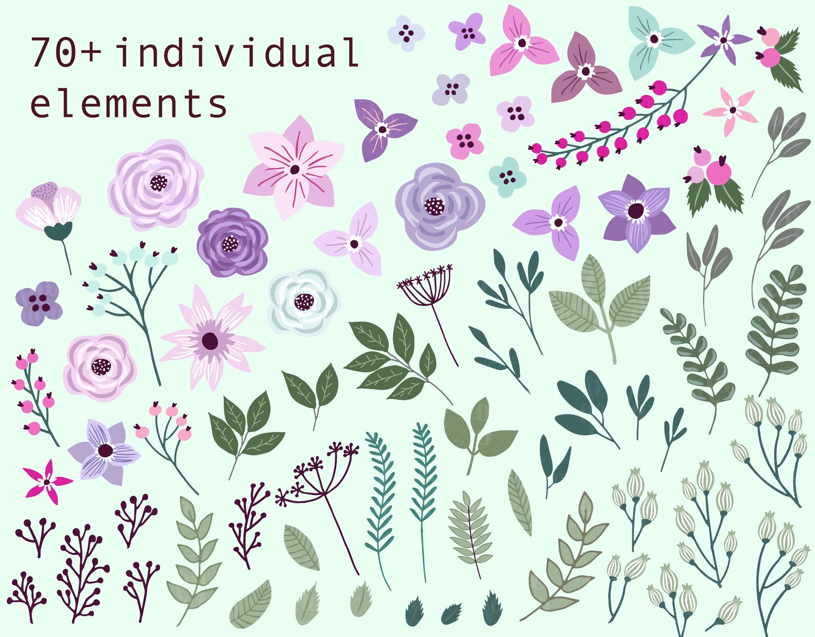 Hand Drawn Floral Clip Art. Hand Drawn Botanical - Etsy