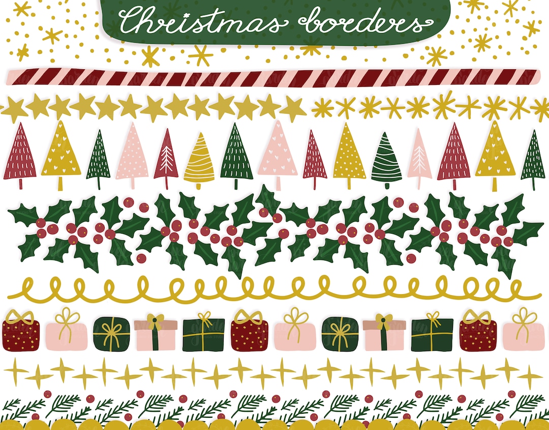 Christmas Borders Clip Art. Red, Green, Gold Digital Ribbon Clipart ...