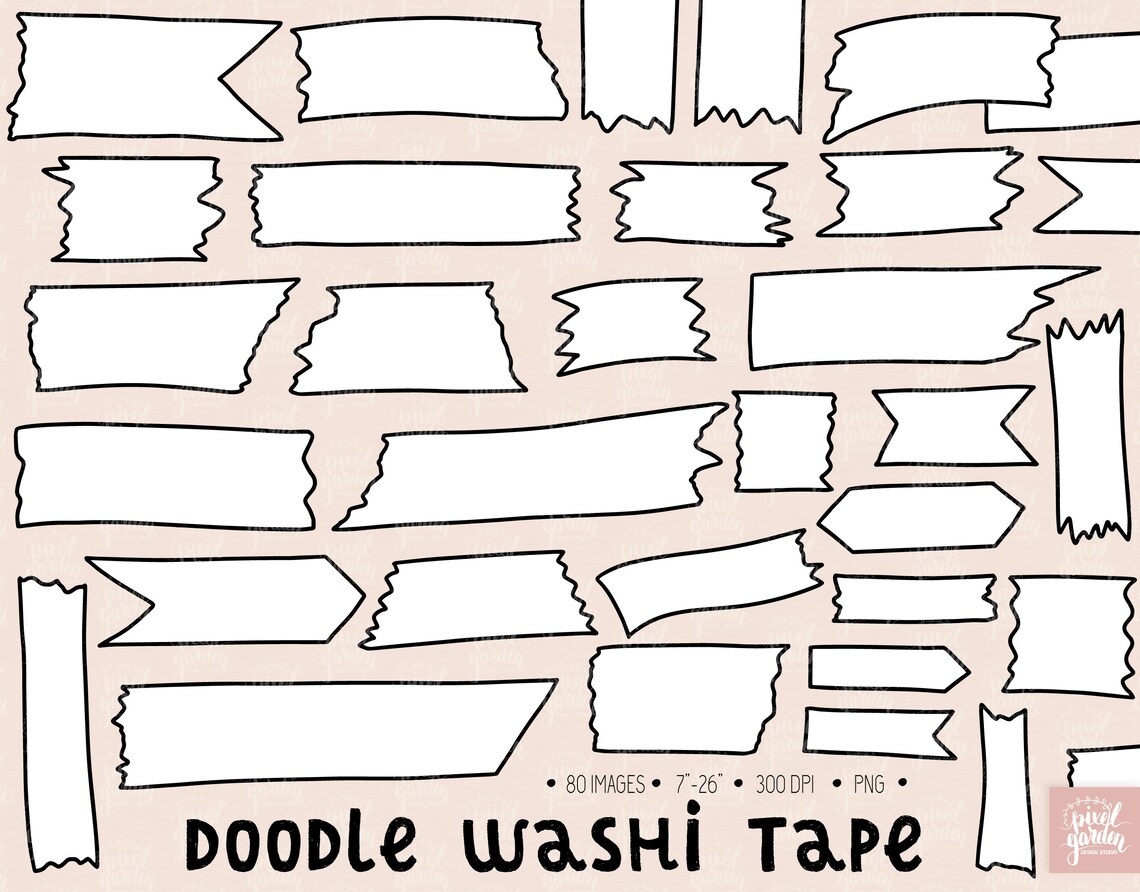 Washi Tape Clipart. Hand Drawn Washi Clip Art. Doodle Scotch - Etsy