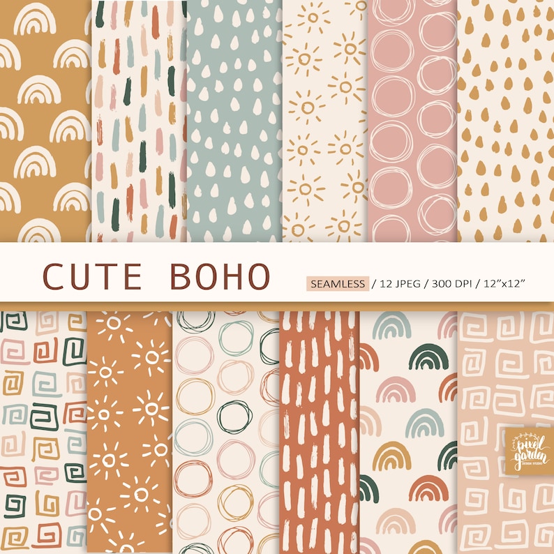 Boho Rainbows Seamless Patterns. Kids Boho Backgrounds. Brush - Etsy