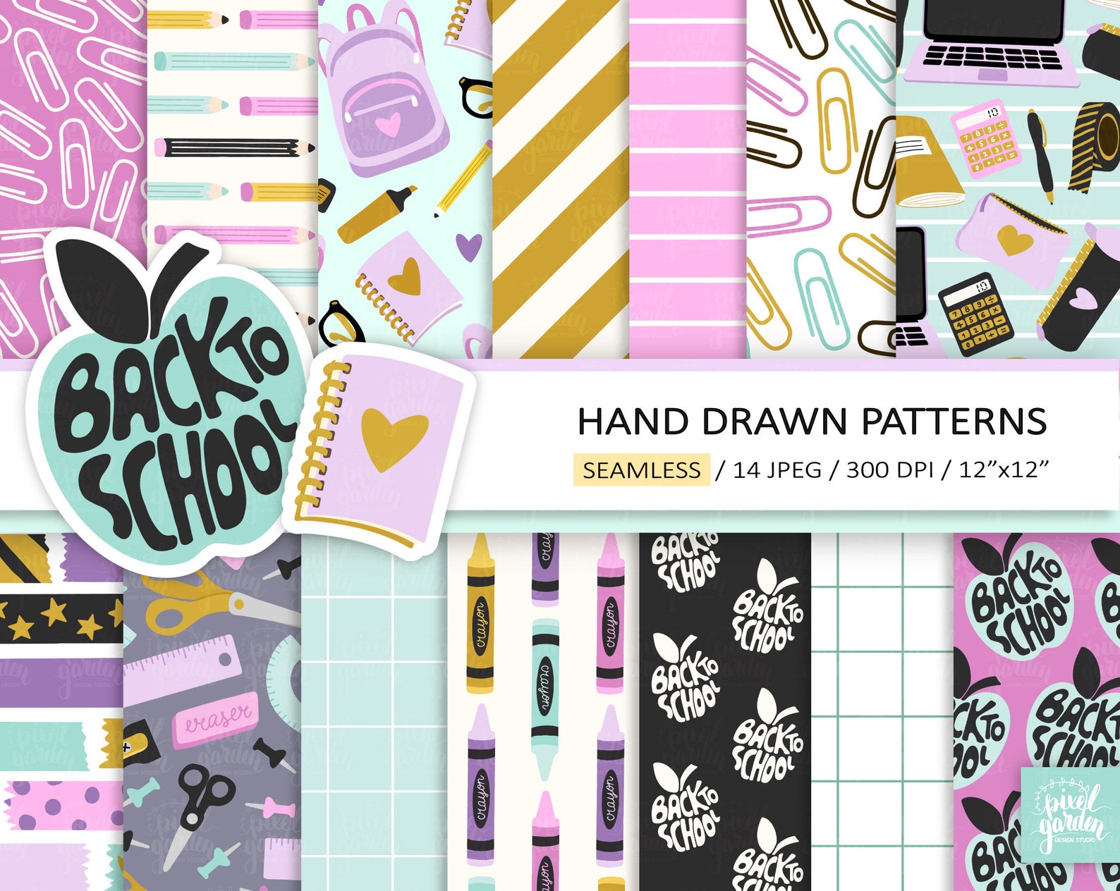 Back to School Digital Paper. Office Supplies Student - Etsy