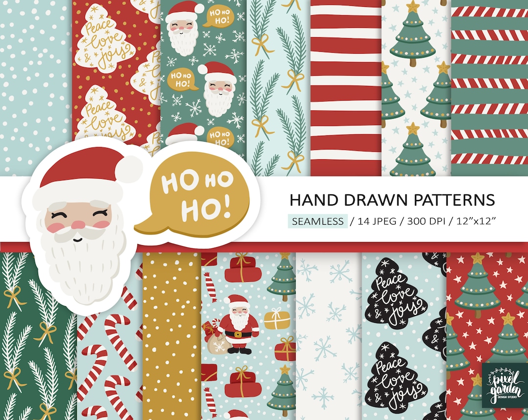 Christmas Digital Paper. Seamless Santa Claus, Chistmas Tree Patterns ...
