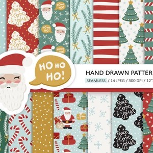 Christmas Digital Paper. Seamless Santa Claus, Chistmas Tree Patterns ...