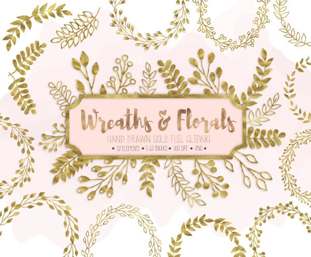 Gold Wreaths & Laurels Clip Art. Gold Foil Floral Elements Clip Art ...