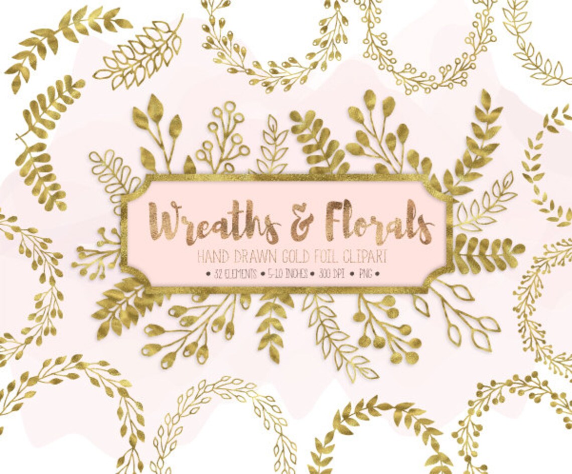Gold Wreaths & Laurels Clip Art. Gold Foil Floral Elements - Etsy