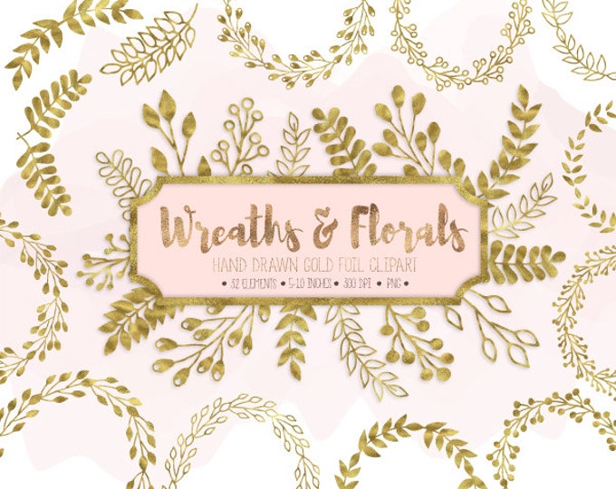 Gold Wreath Clip Art Frame Clipart Leaf Circle Round Metallic Gold Foil ...