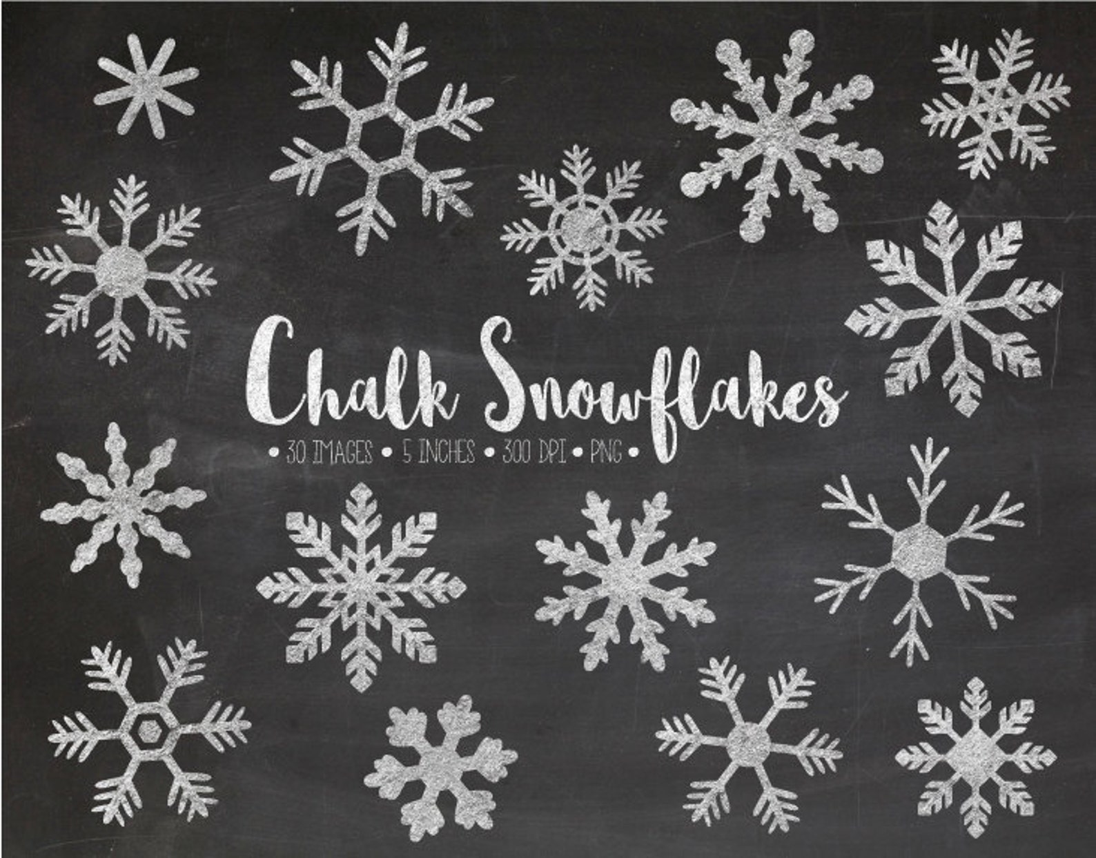 Chalk Snowflakes. Chalkboard Snowflake Clipart. Christmas - Etsy