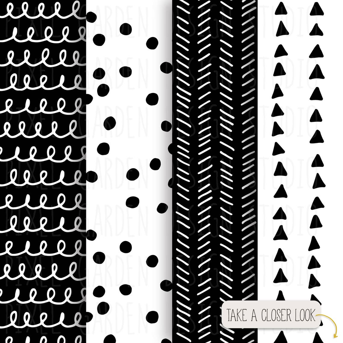Doodle Digital Paper. Monochrome Geometric Chevron Polka Dot - Etsy