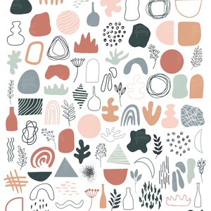 Abstract Boho Shapes Clip Art. Organic Abstract Collage Element Clipart. Mint, Pink Geometric ...