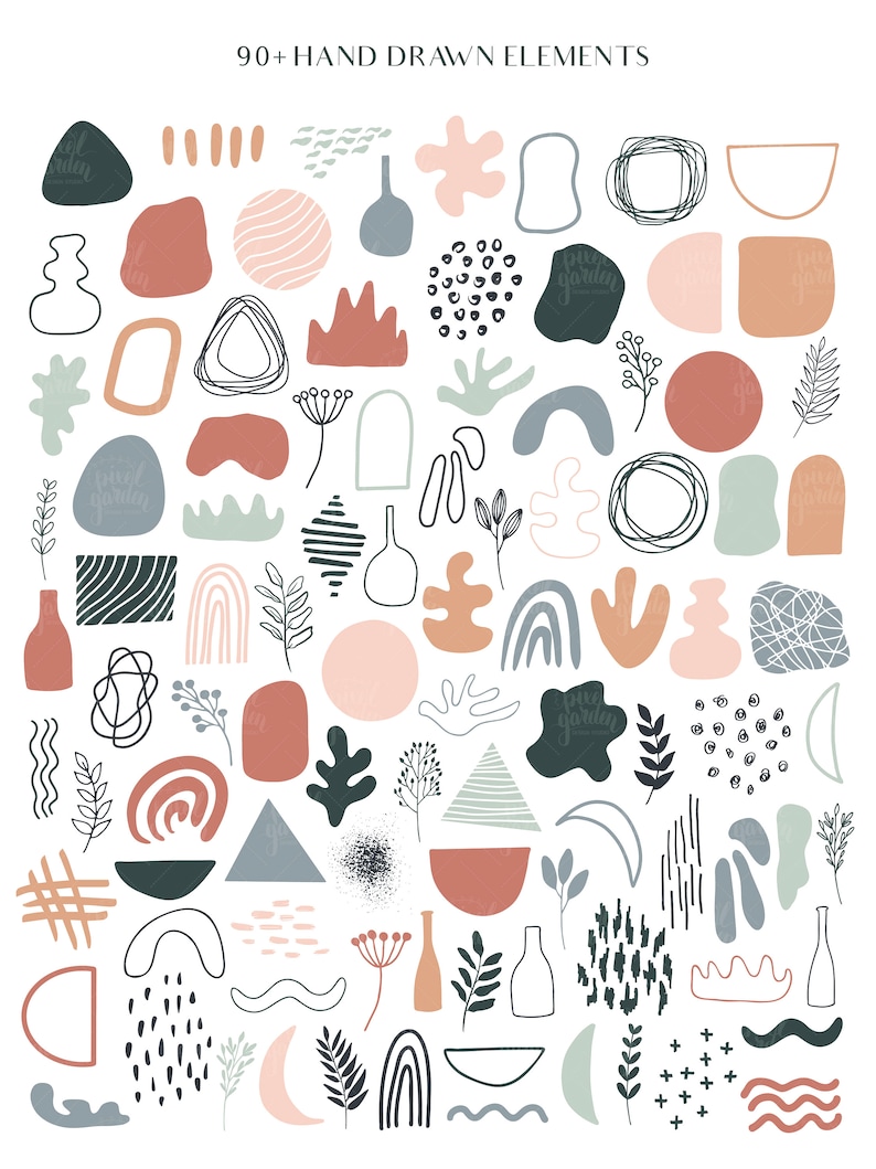 Abstract Boho Shapes Clip Art. Organic Abstract Collage - Etsy