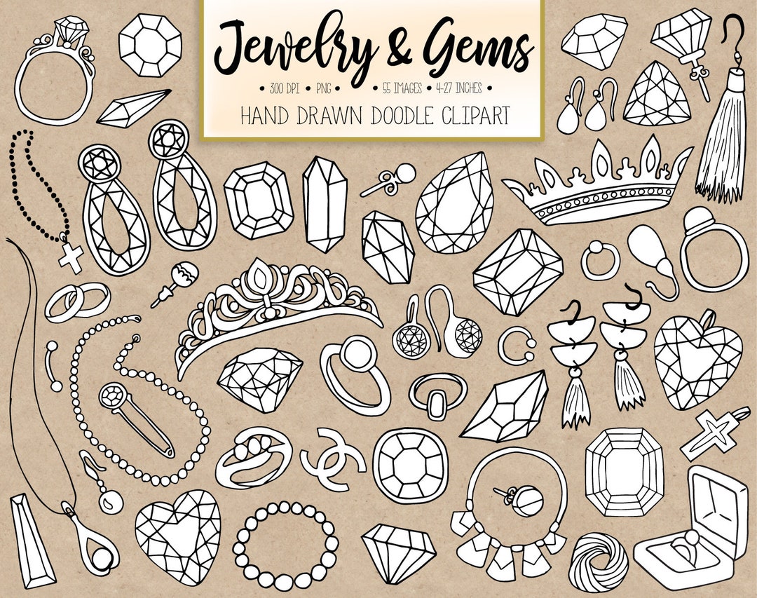 Doodle Gems, Jewelry Clipart. Hand Drawn Gemstone, Jewellery, Emerald ...