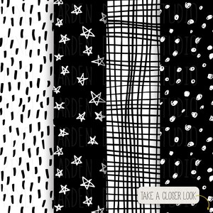 Hand Drawn Doodle Digital Paper. Black & White Geometric Doodle ...