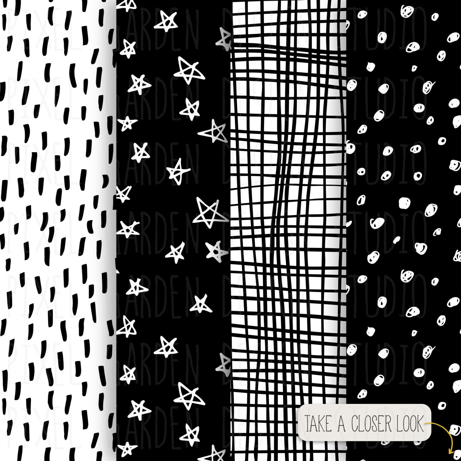 Hand Drawn Doodle Digital Paper. Black & White Geometric | Etsy