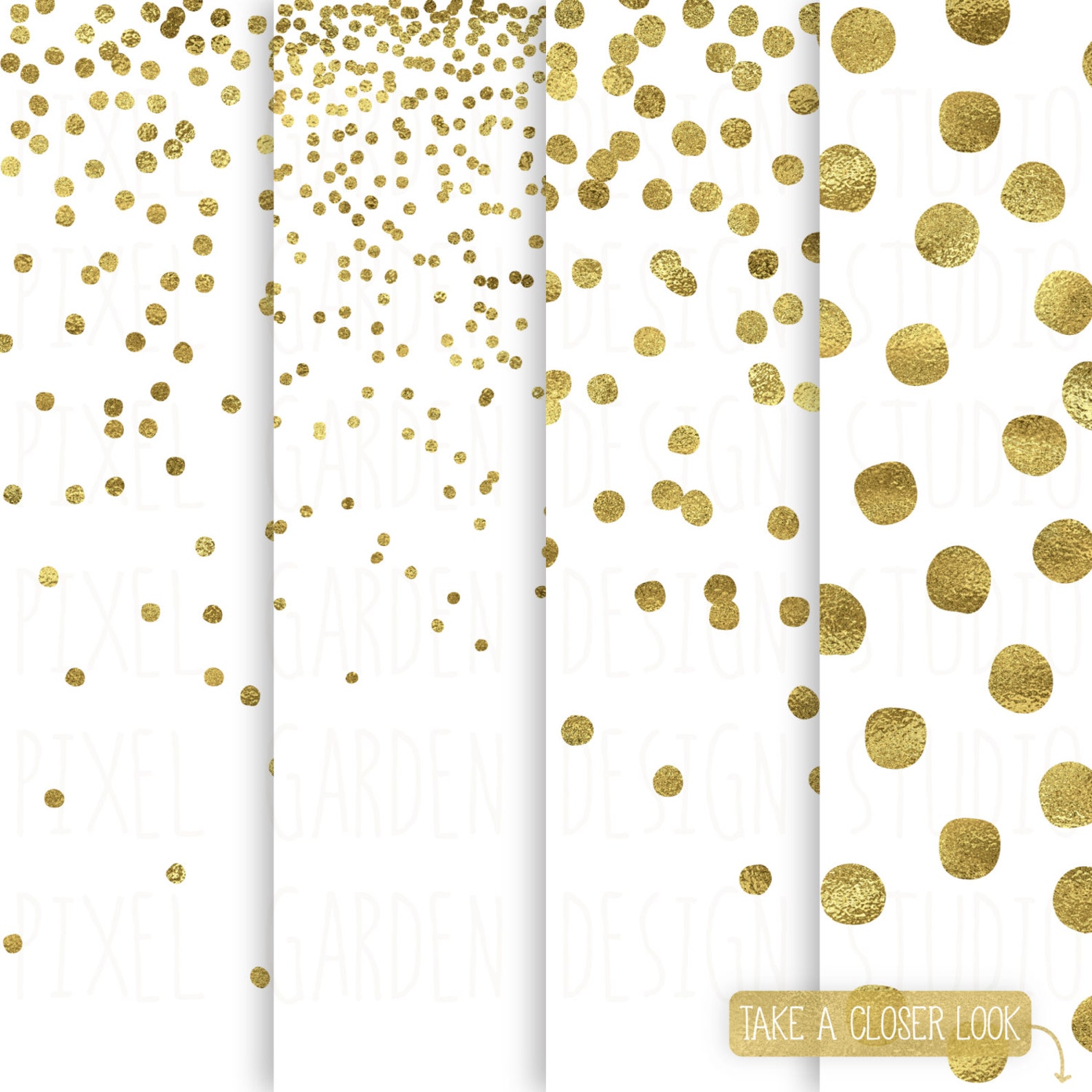 Gold Confetti Digital Paper. Gold Metallic Dot Confetti | Etsy