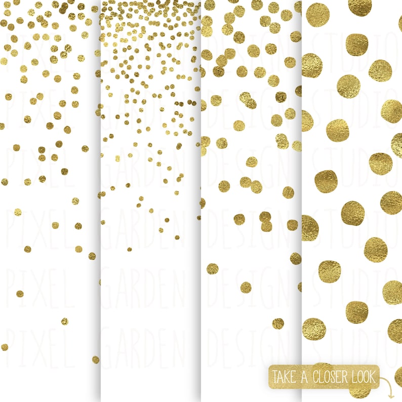 Gold Confetti Digital Paper. Gold Metallic Dot Confetti Scarpbooking ...