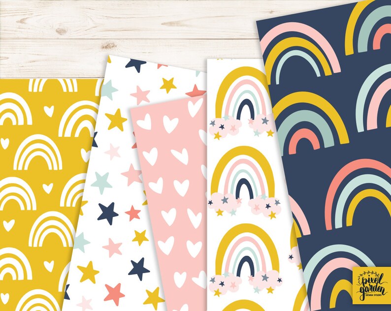 Rainbows Digital Paper. Hand Drawn Nursery Art. Boho Rainbow - Etsy