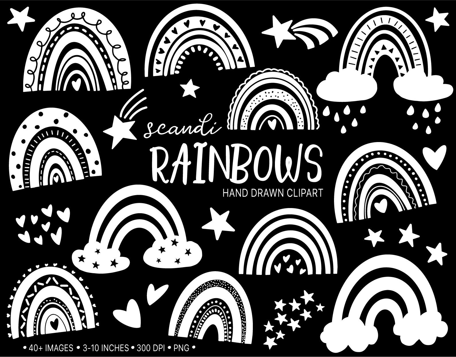 Scandinavian Rainbows Clip Art. Hand Drawn Nursery Art. Doodle Boho ...