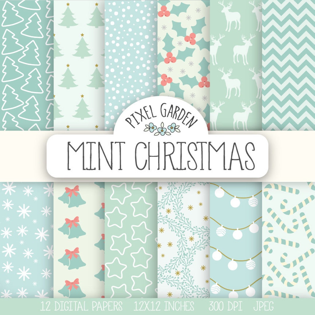 Christmas Digital Paper. Mint Christmas Background. Pastel Green ...