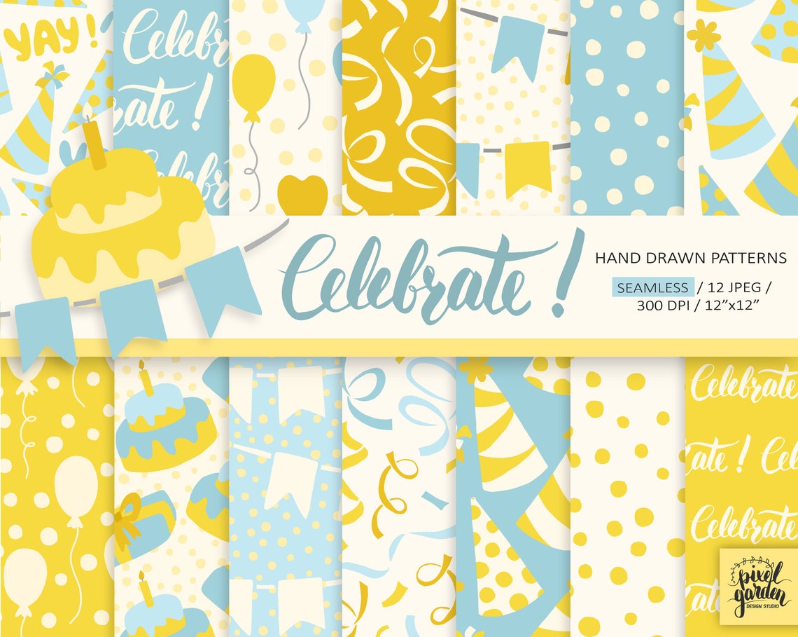 Birthday Digital Paper. Hand Drawn Seamless Party Digital Backdrop ...