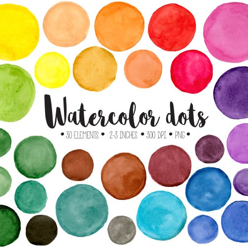 Watercolor Dots Clipart 36 Dots Hand Painted Circles - Etsy