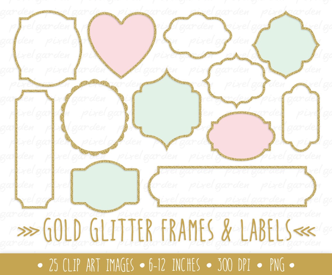 Gold Glitter Frames Clipart. Gold Glitter Labels Clip Art. | Etsy