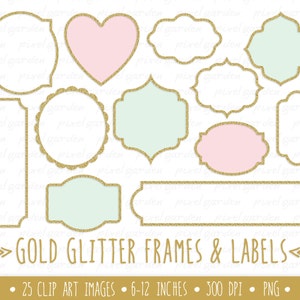 Gold Glitter Frames Clipart. Gold Glitter Labels Clip Art. Metallic ...