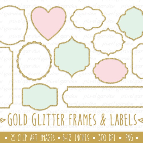 Gold Glitter Frames Clipart. Gold Glitter Labels Clip Art. - Etsy