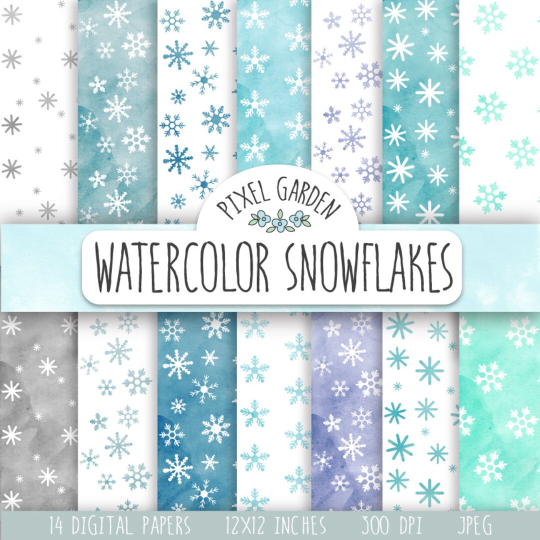 Snowflakes Digital Paper. Watercolor Snowflake Digital Patterns ...