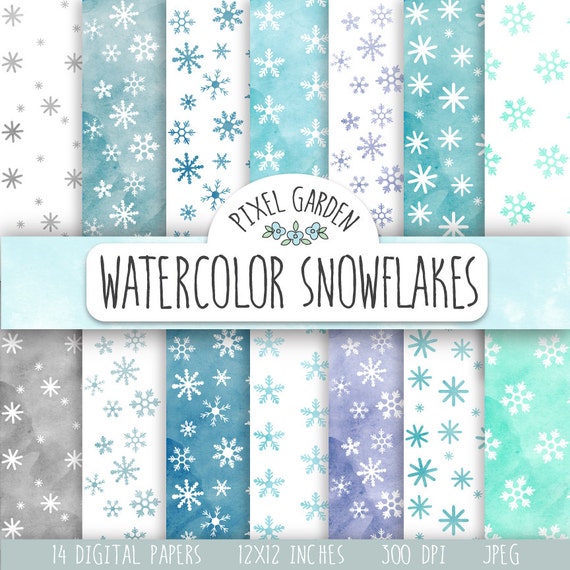 Snowflakes Digital Paper. Watercolor Snowflake Digital | Etsy