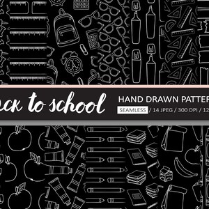 Black & White Back to School Digital Paper. Hand Drawn Student, Teacher ...
